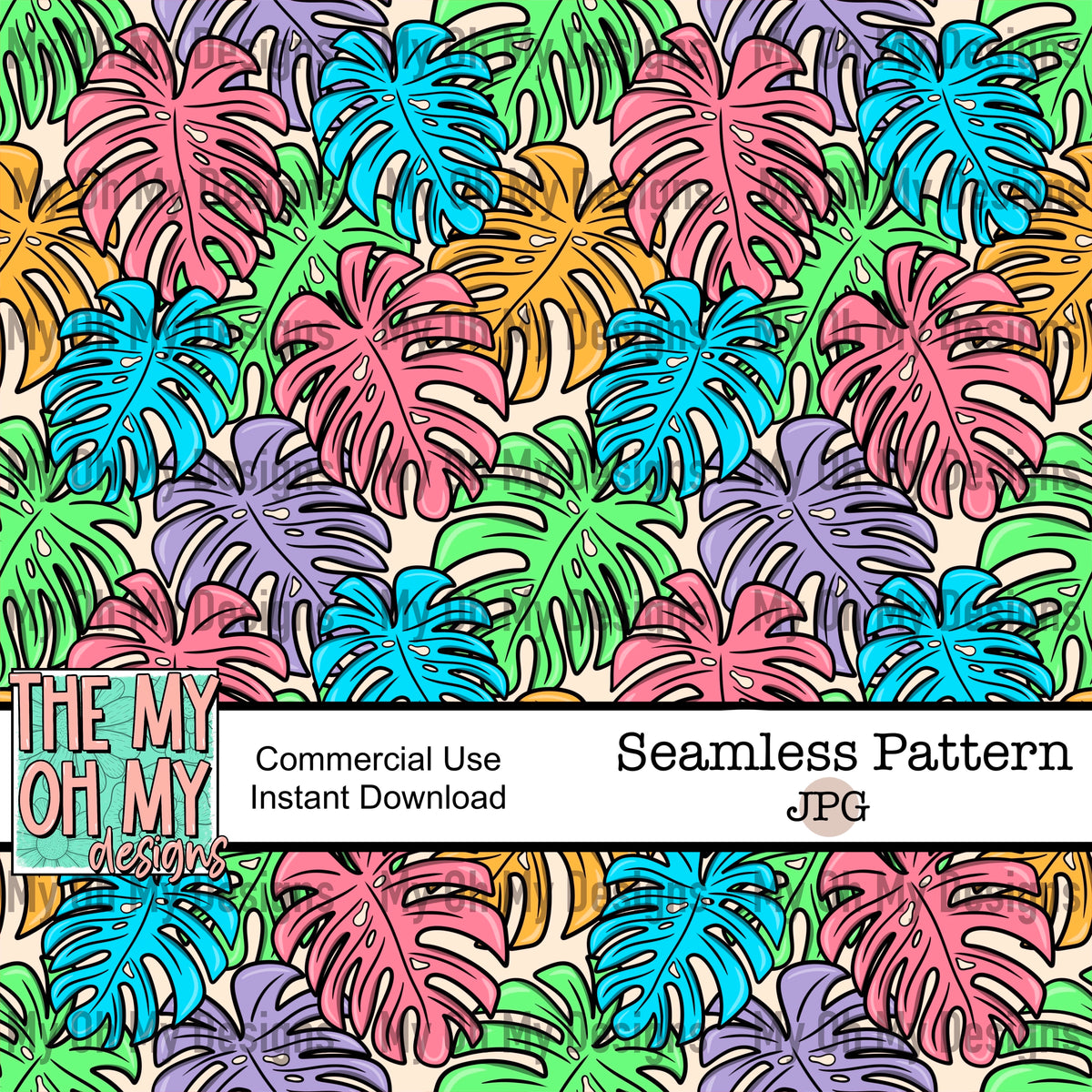 Colorful Monstera Leaves, summer - Seamless File – Kay Michelle Art