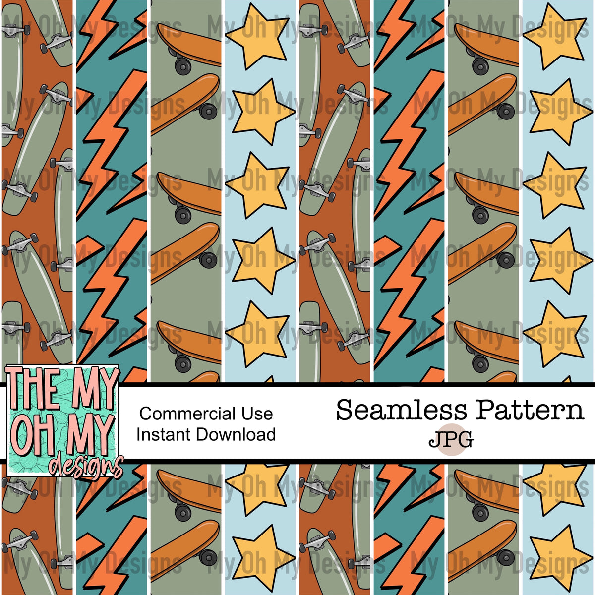 Skateboard stripes - Seamless File – Kay Michelle Art