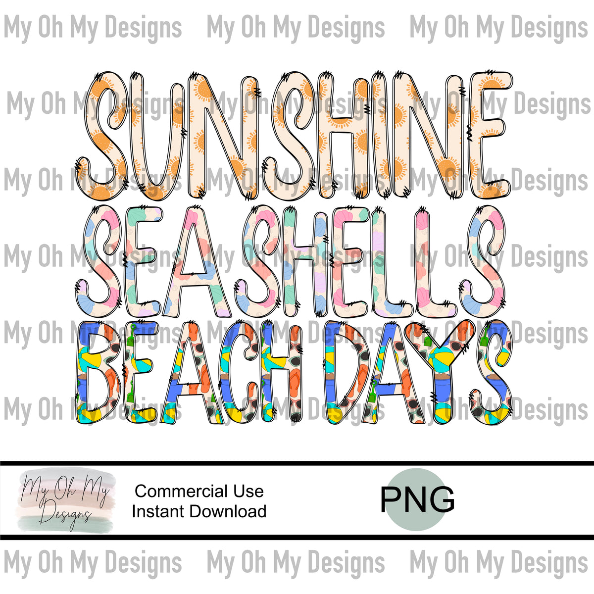 Sunshine, seashells, beach days - PNG File – Kay Michelle Art
